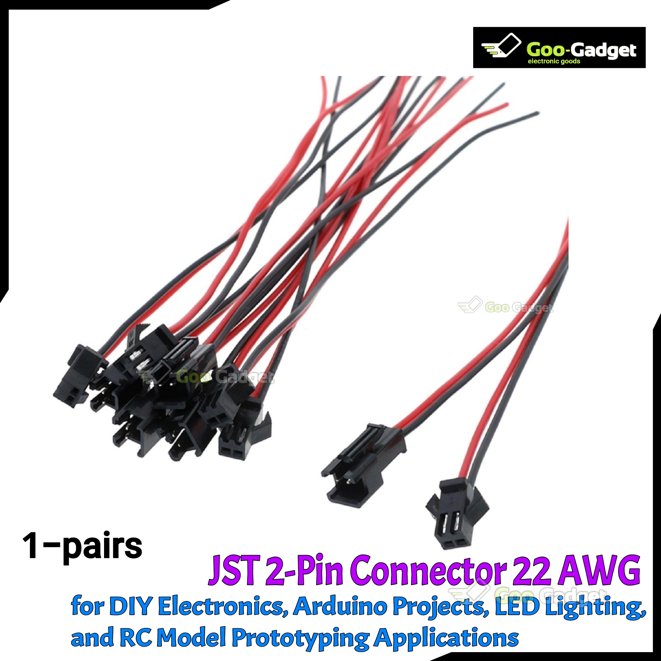 JST 2-Pin Connector Kit with 22 AWG Wires | Goo Gadget