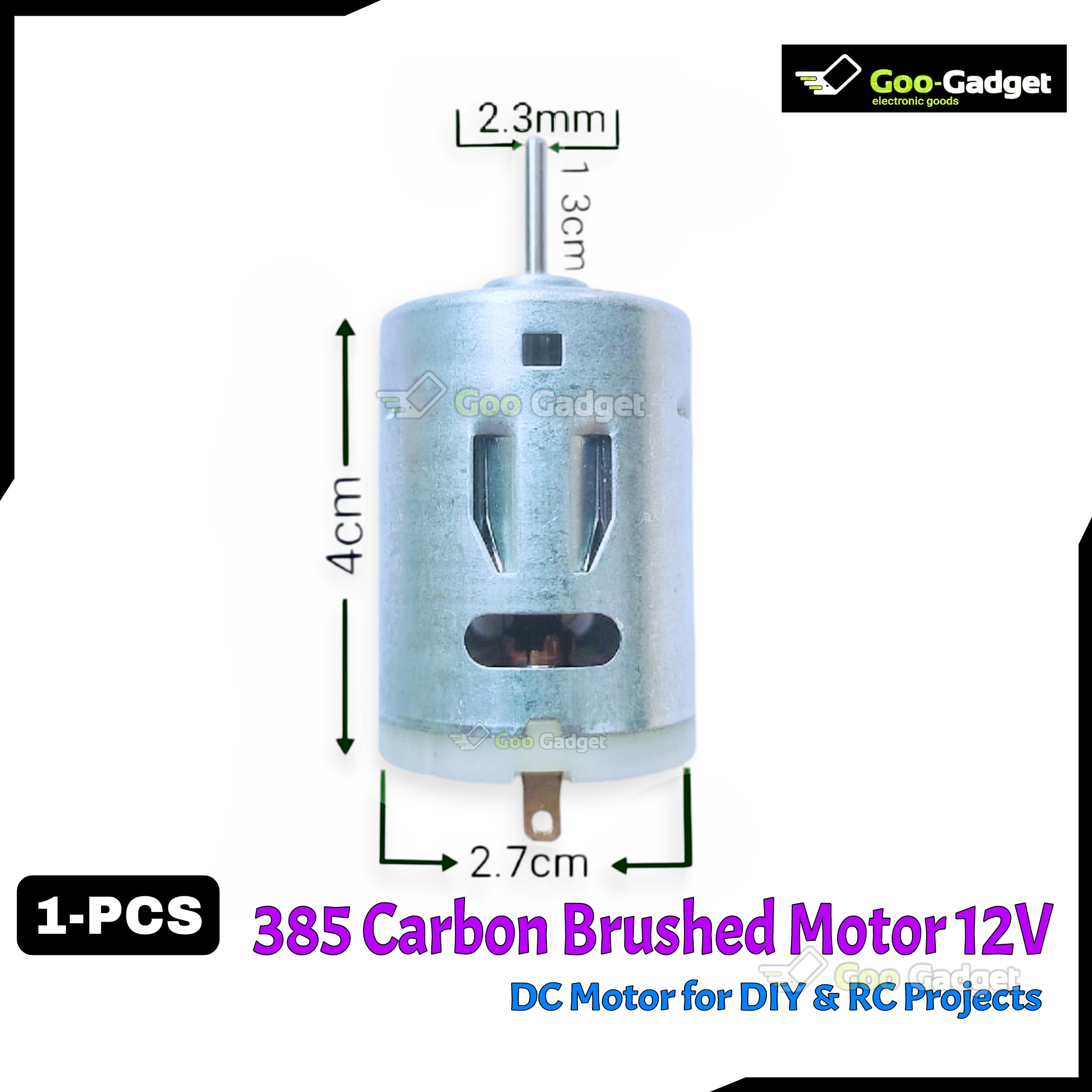 385 Carbon Brushed Motor, 8-12V Ideal Voltage | Goo Gadget