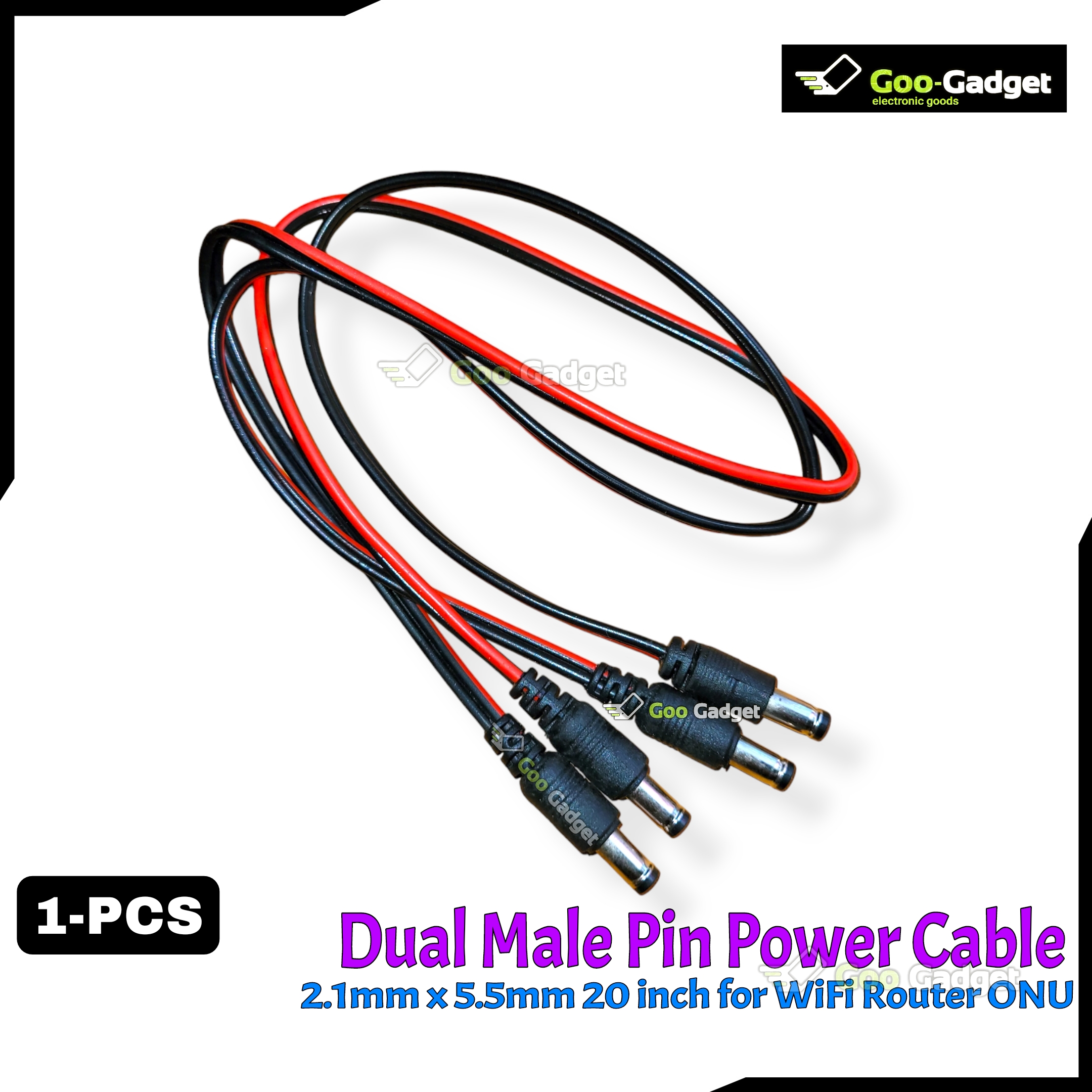 Dual Male Pin Power Cable 2.1mm x 5.5mm for WiFi Router ONU – 20 Inch ...