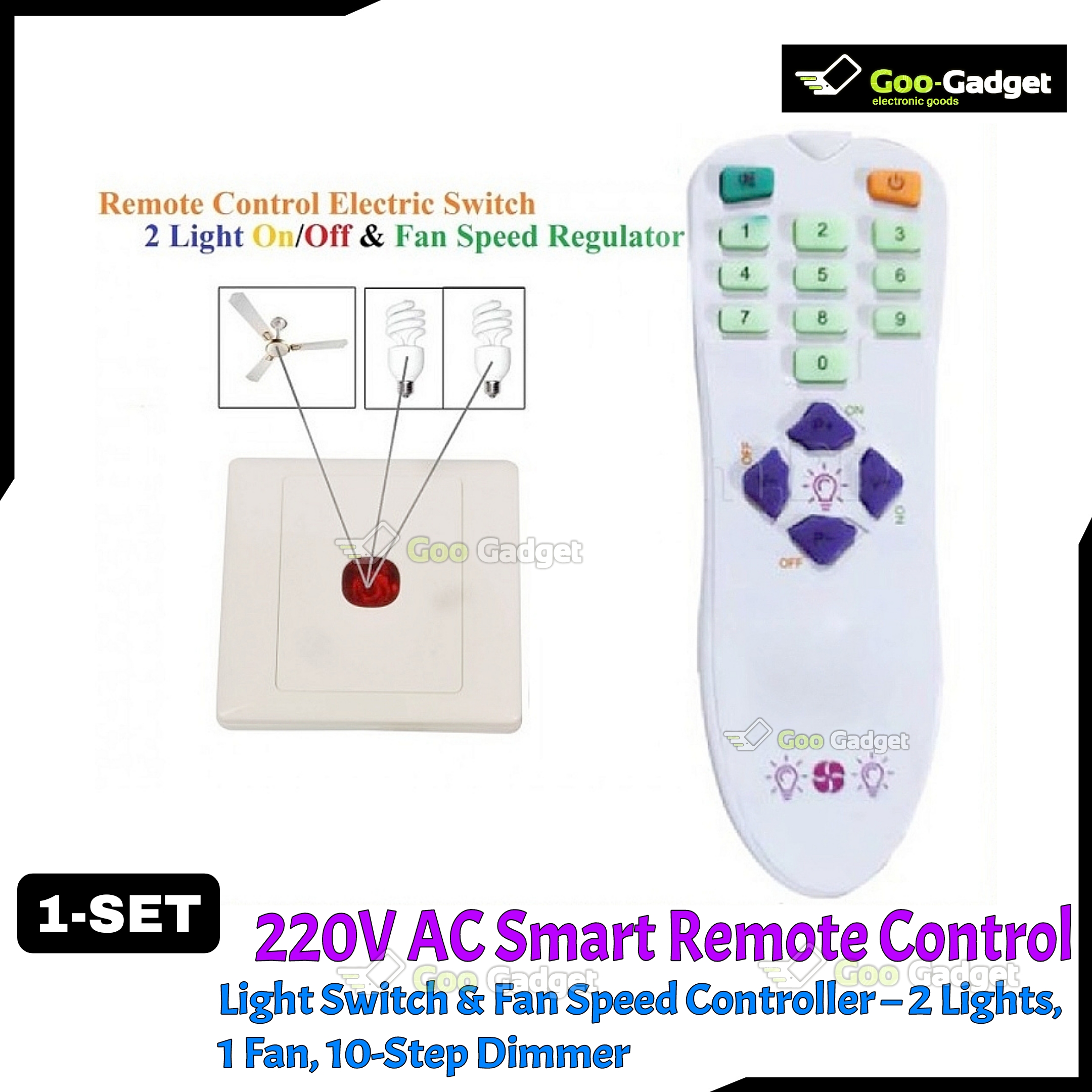 Smart Remote Control Light Switch & Fan Speed Controller – 2 Lights, 1 ...