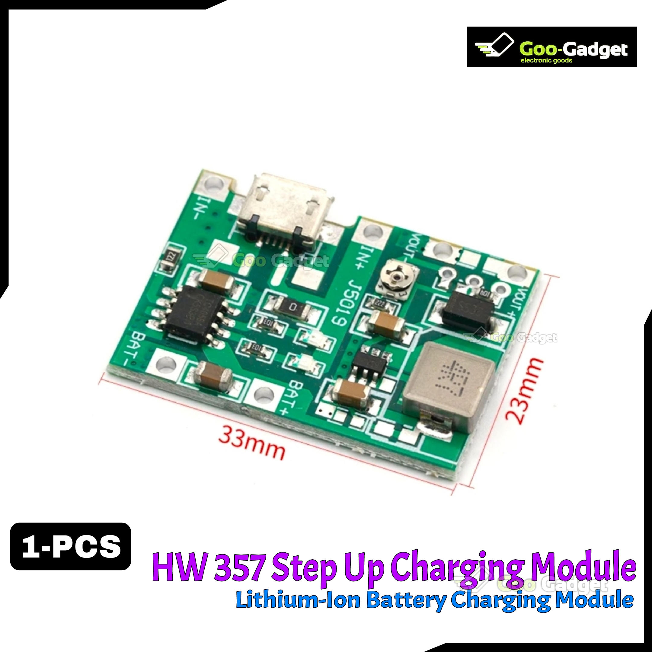 HW 357 Adjustable Step-Up Module (3.7V to 9V/5V, 2A) for 18650 Lithium Battery Charging ...