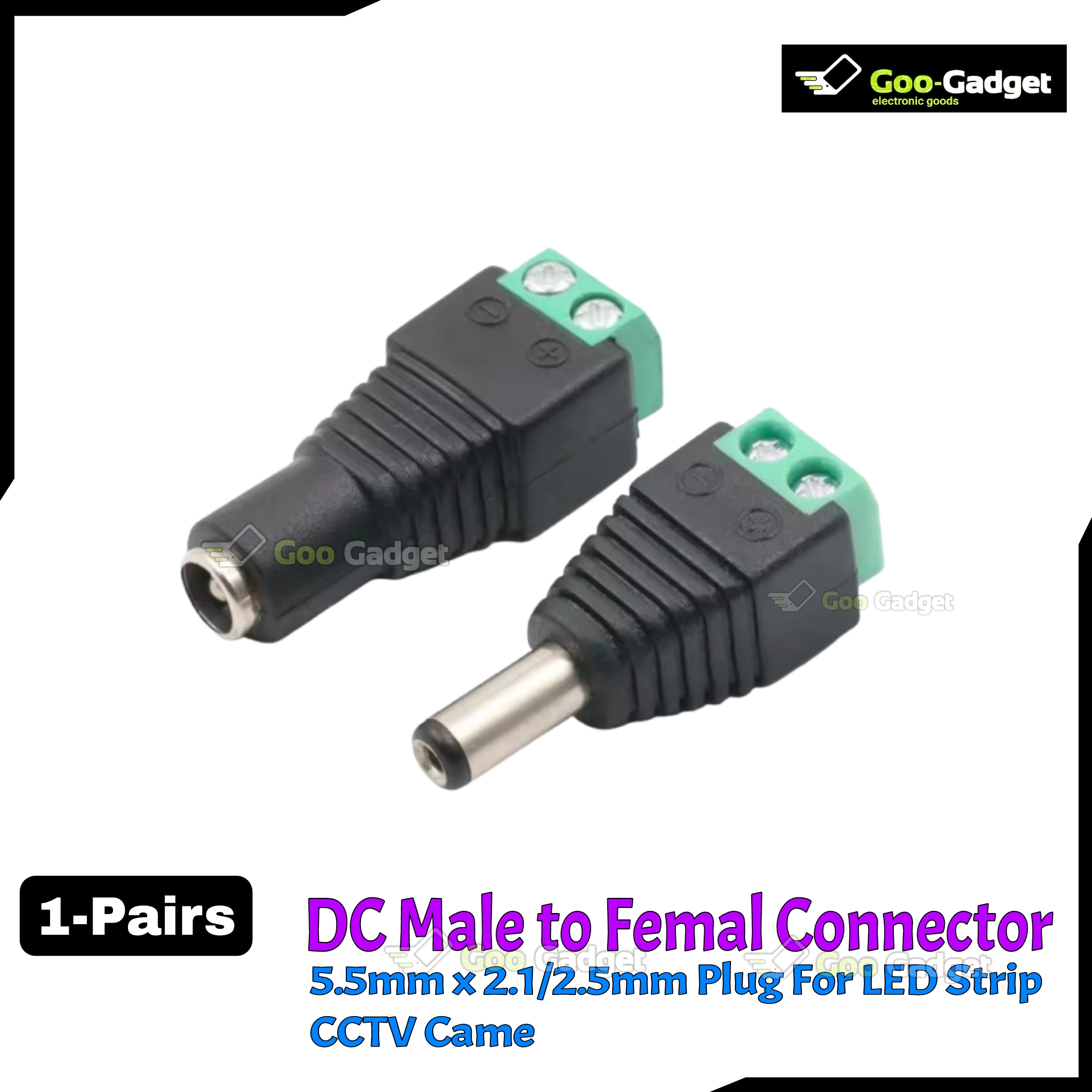 DC Male Female Connector 2.1mm x 5.5mm 1 Pair Adapter Connector | Goo ...