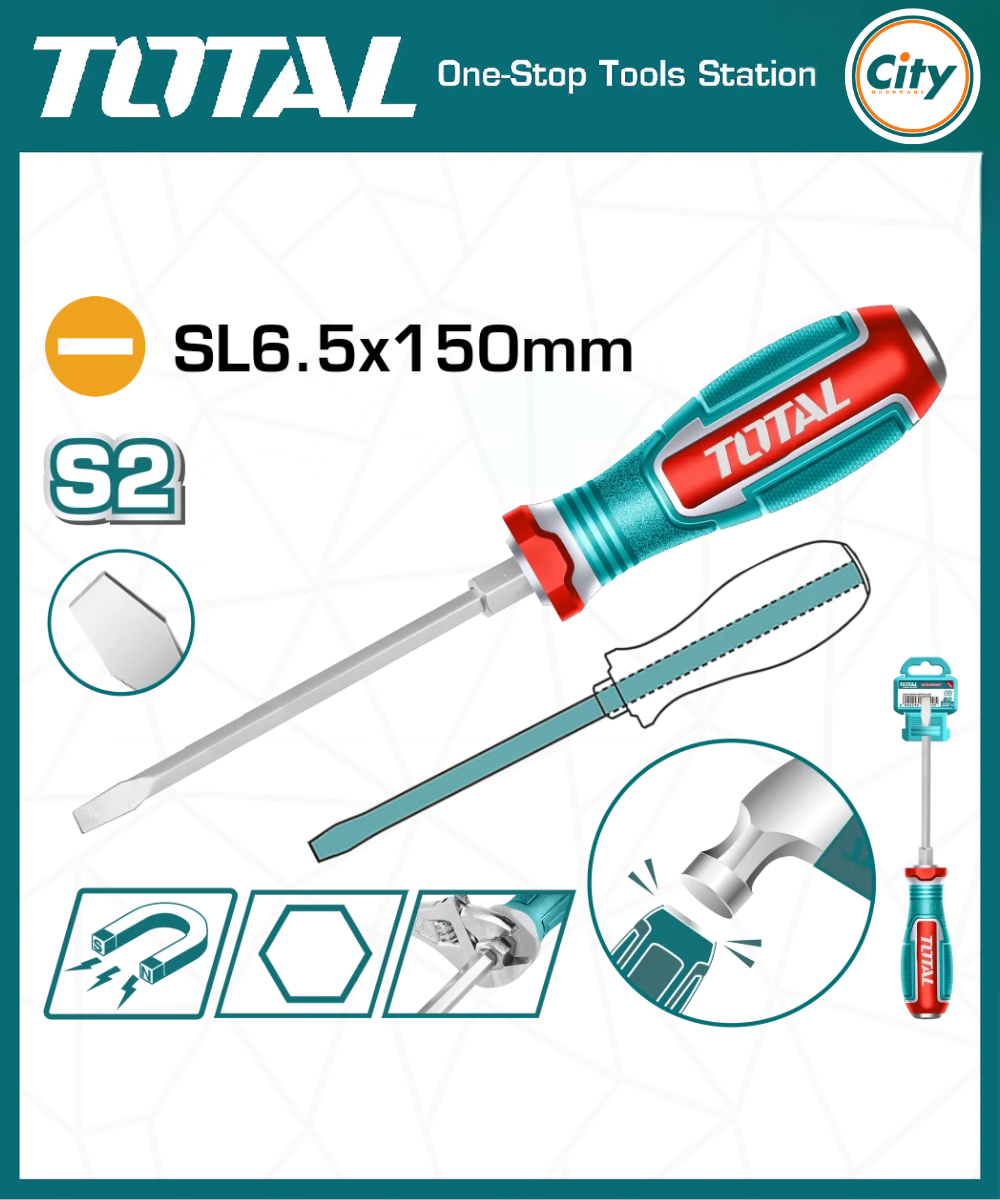 6 Inch Magnetic Slotted Impact Screwdriver TOTAL TOOLS TGTSL6150 | City ...