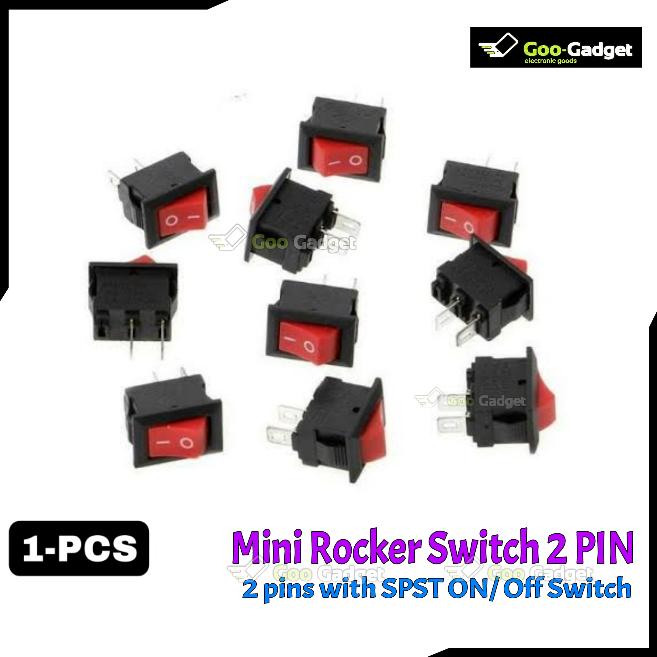Mini Rocker Switch | 2-Pin ON-OFF SPST | 125VAC 6A / 250VAC 3A | Red ...