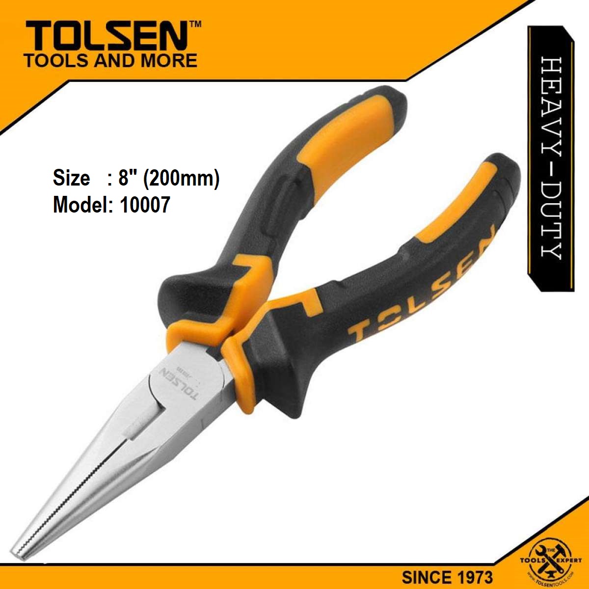 TOLSEN Long Nose Pliers 8" (200mm) TPR Handle Model 10007 | Tolsen Tools Bangladesh