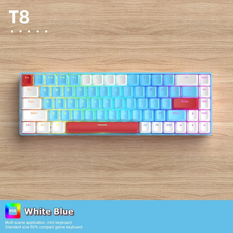 FreeWolf T8 Wired 65% Compact Gaming Mechanical Keyboard Red switch ...