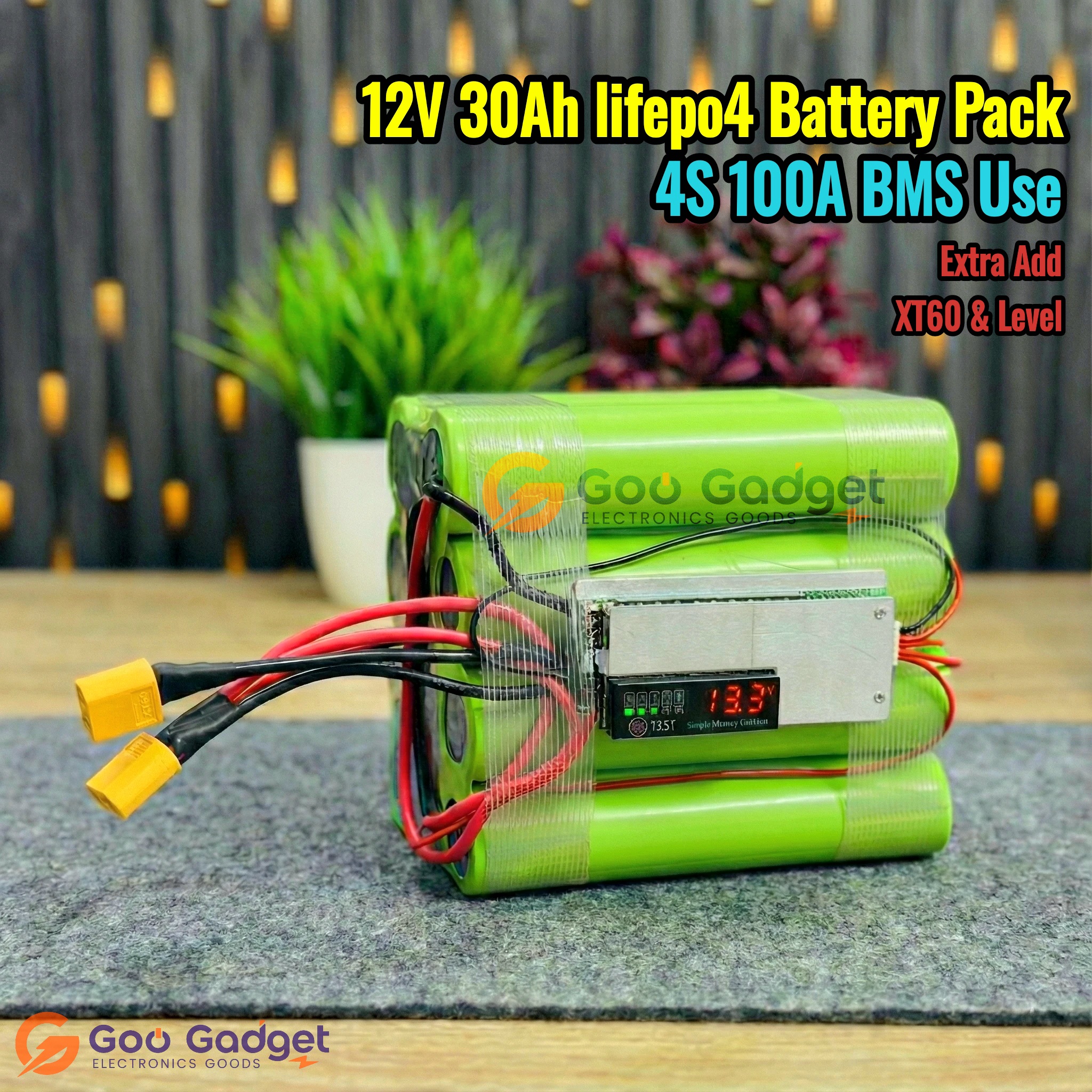 12.8V 30Ah LiFePO4 Battery Pack | 4S2P | 100A BMS | XT60 & Battery ...