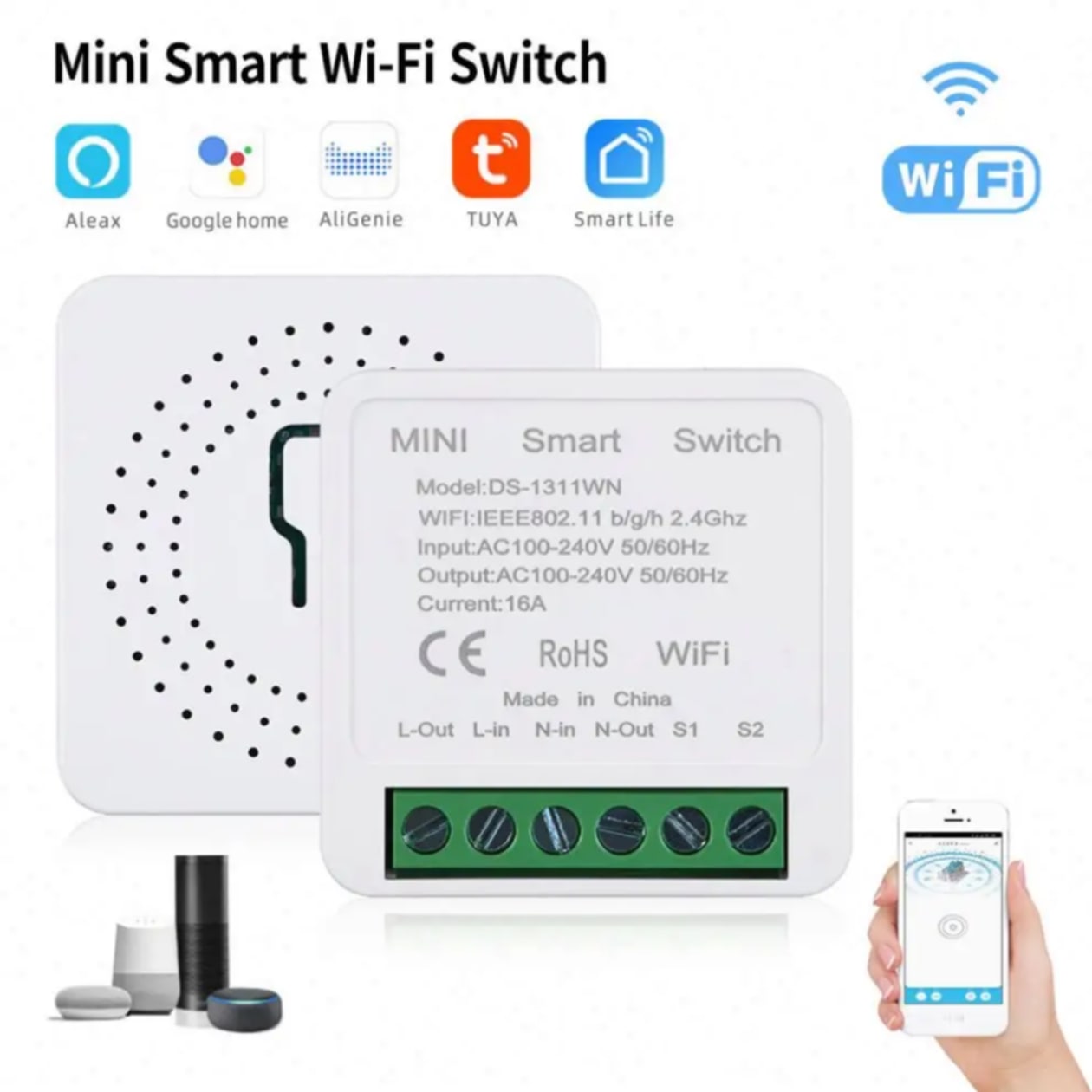 1 Gang Smart WiFi + RF Switch Relay (Tuya 16A) | Control with Remote ...