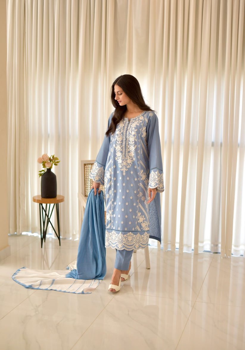Powder Blue Stitch 3pcs 💙 | Hamza Dress Shop