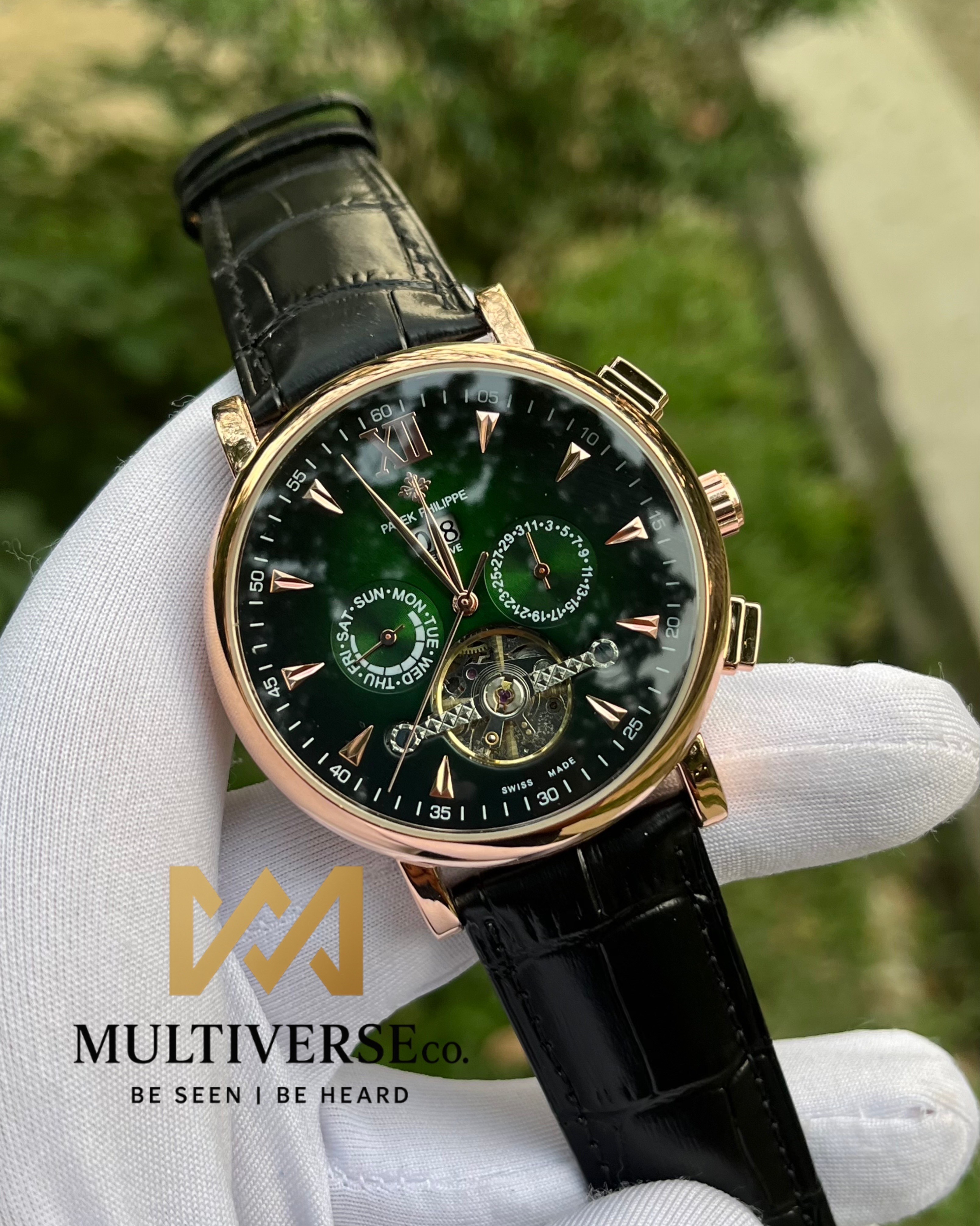 Patek Black Belt Green Dial (Semi AAA) | WATCH MULTIVERSE
