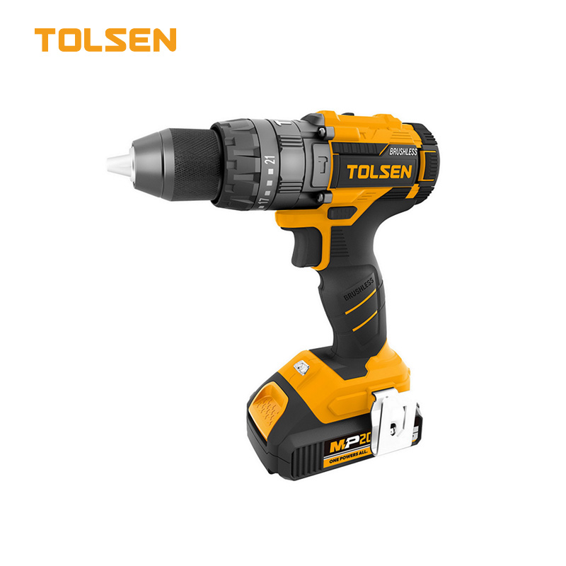 Tolsen 20V Li-ion Brushless Cordless impact Drill 13mm With 14pcs accessories & including 2 ...
