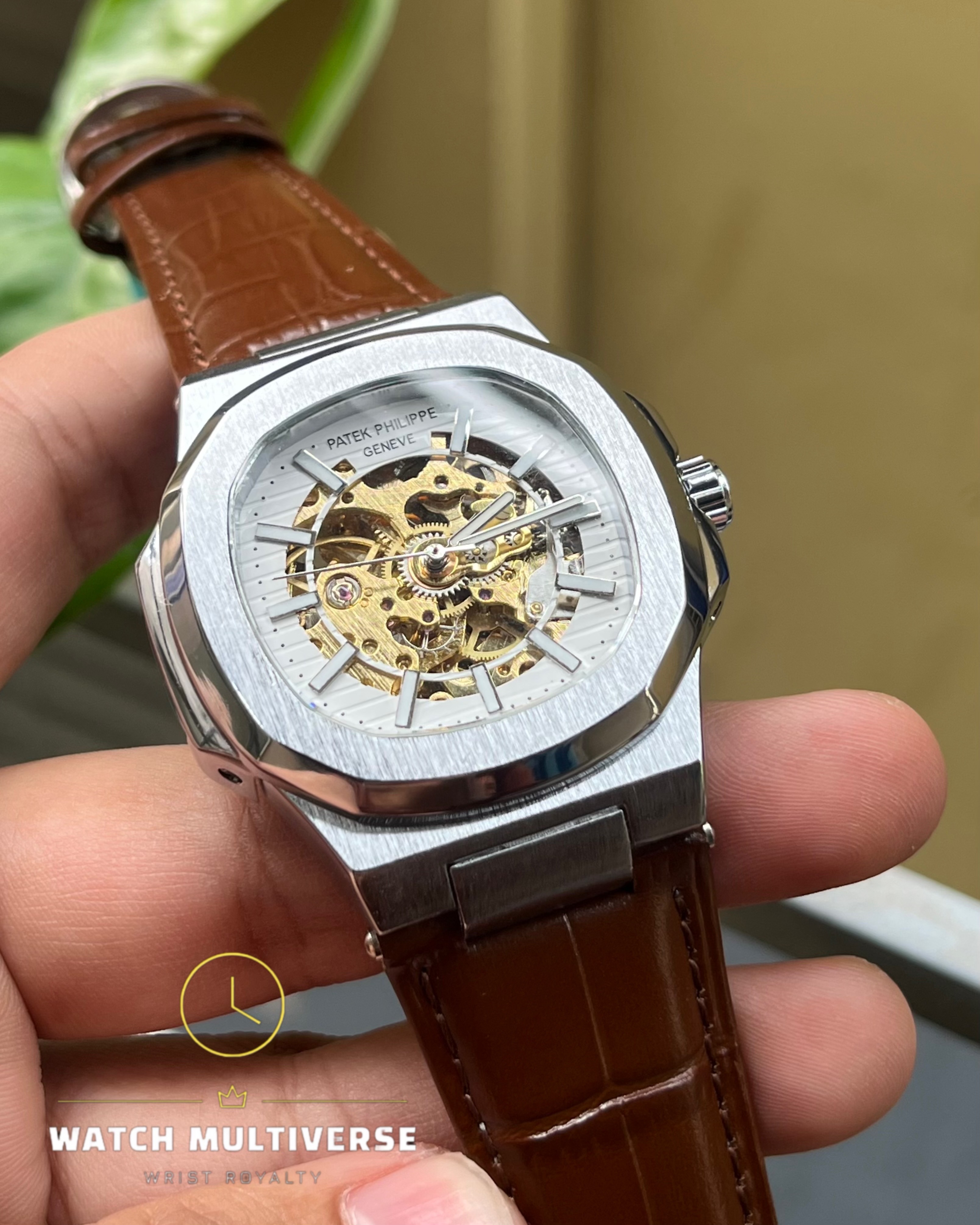 PATEK PHILIPPE Silver Brown Belt | WATCH MULTIVERSE