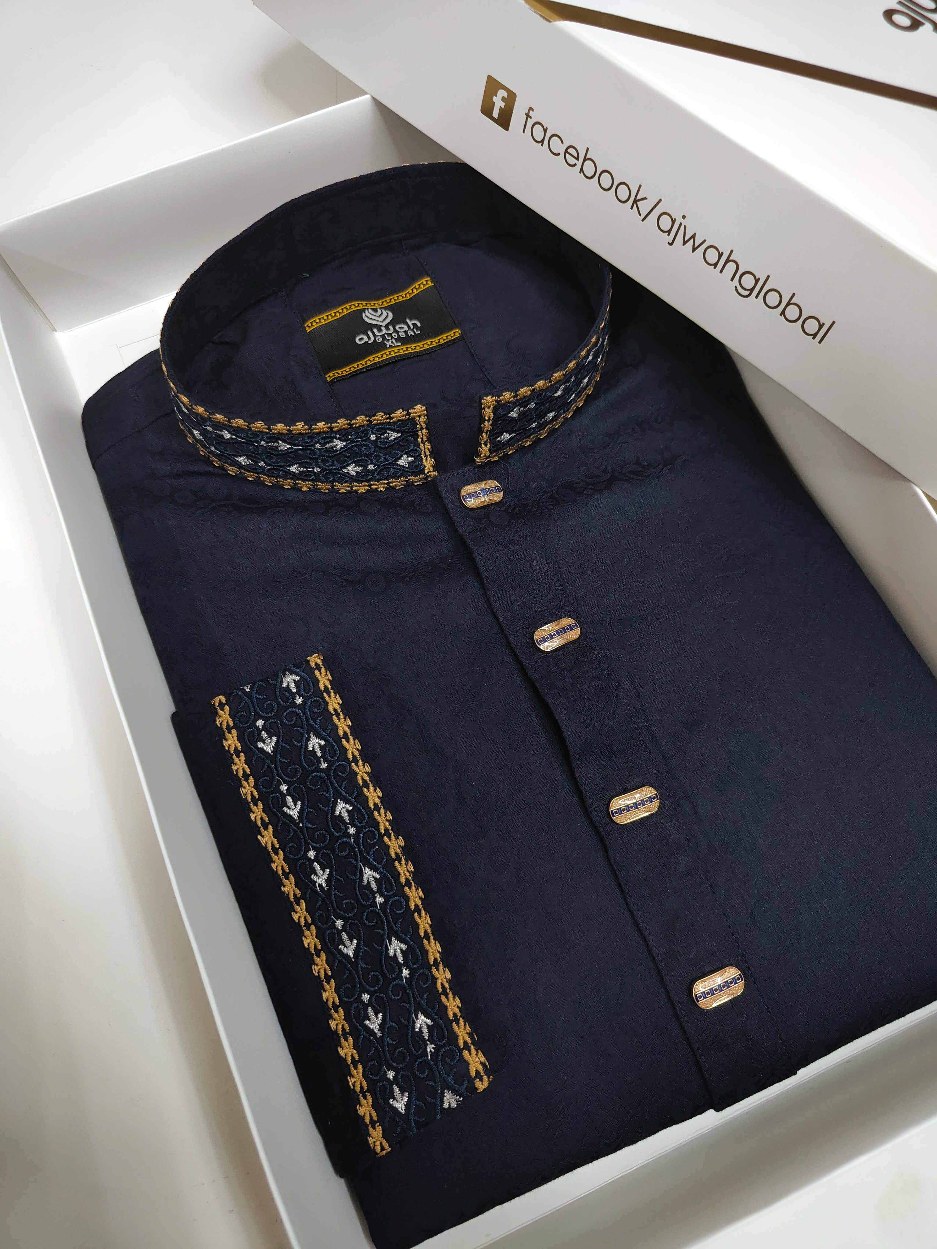 Royal Navy Blue Embroidery Panjabi | Ajwah