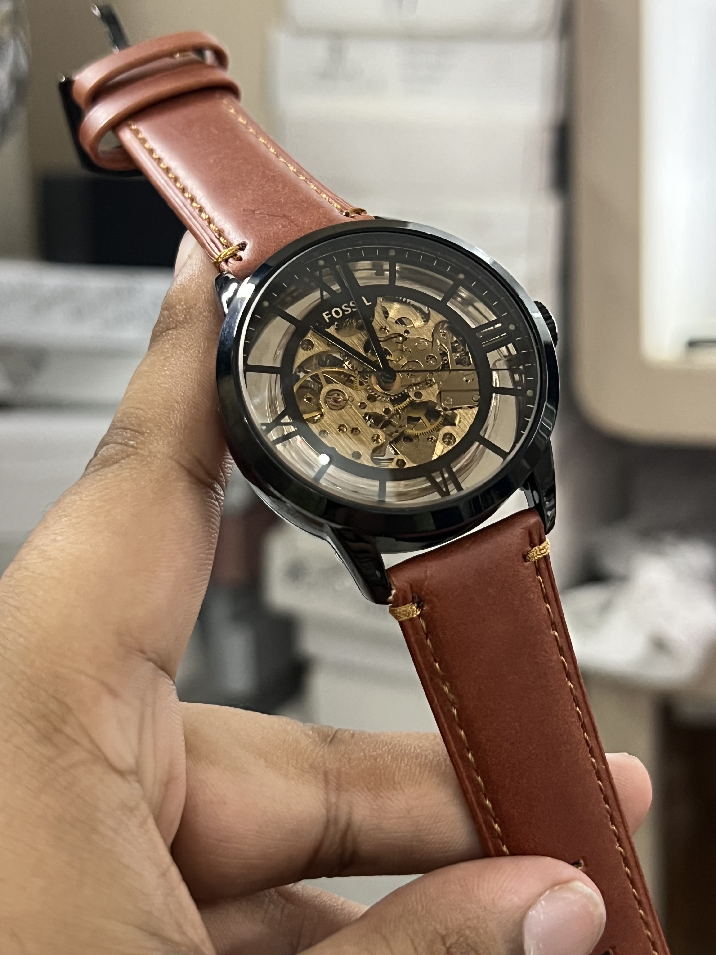 FOSSIL AUTO SKELETON LIGHT BROWN | Watch Legion BD