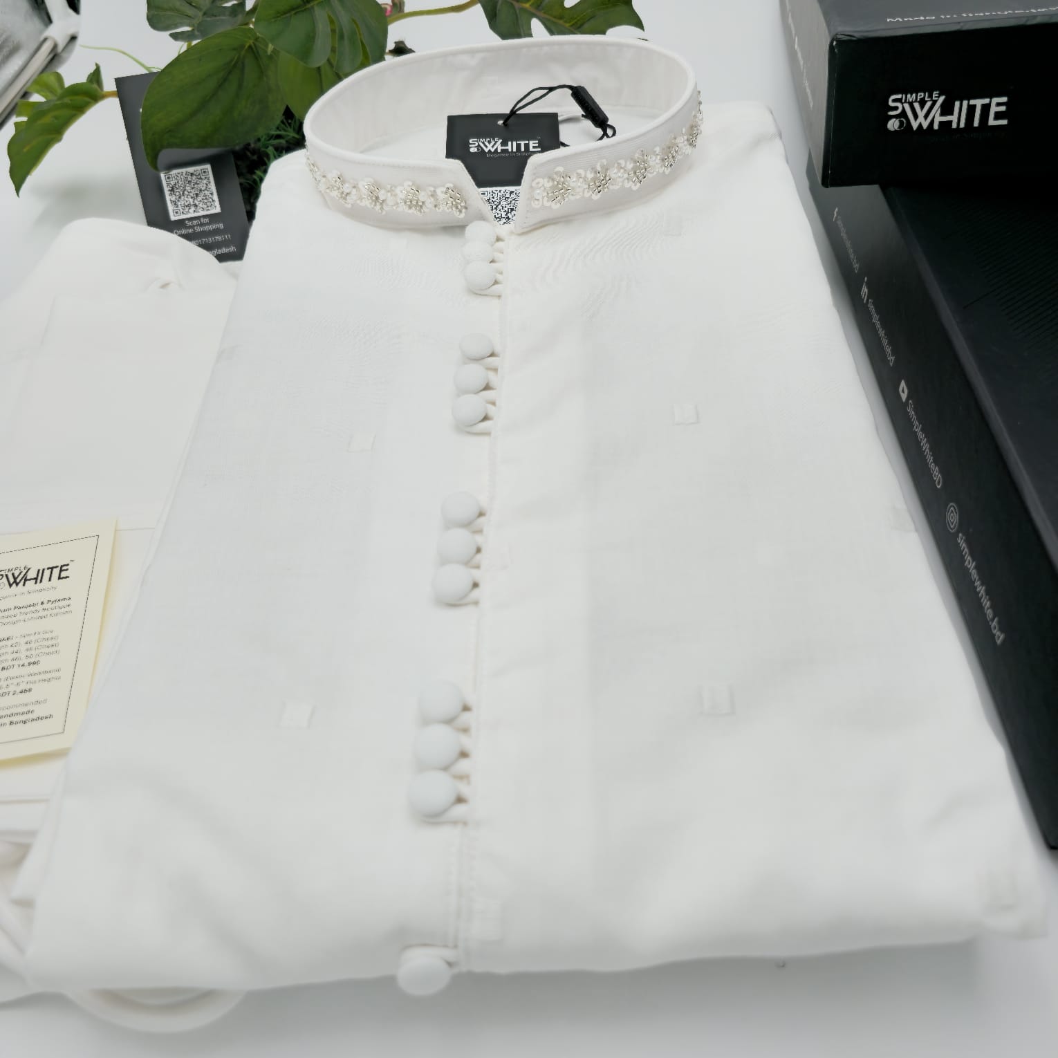 Men’s Classic White Panjabi with Embroidered Collar & Matching Buttons ...