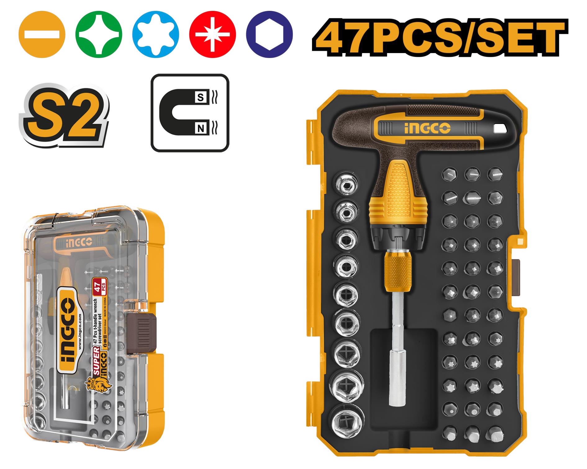 INGCO 47pcs T-Handle Wrench Screwdriver set Model HKSDB0478 | Tolsen ...