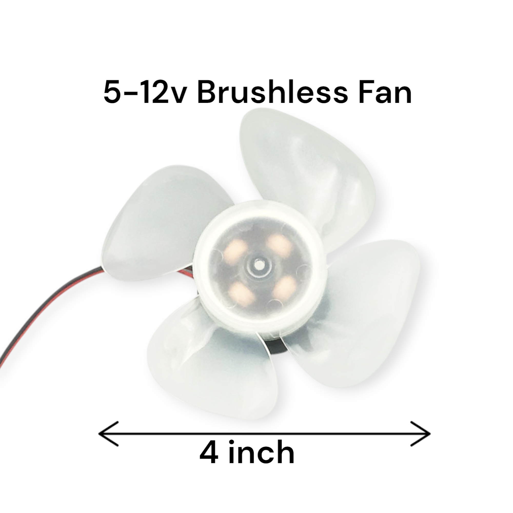 DC 5-12V Brushless Motor with 3 Leaves Clear Plastic Fan Blade for 4 ...