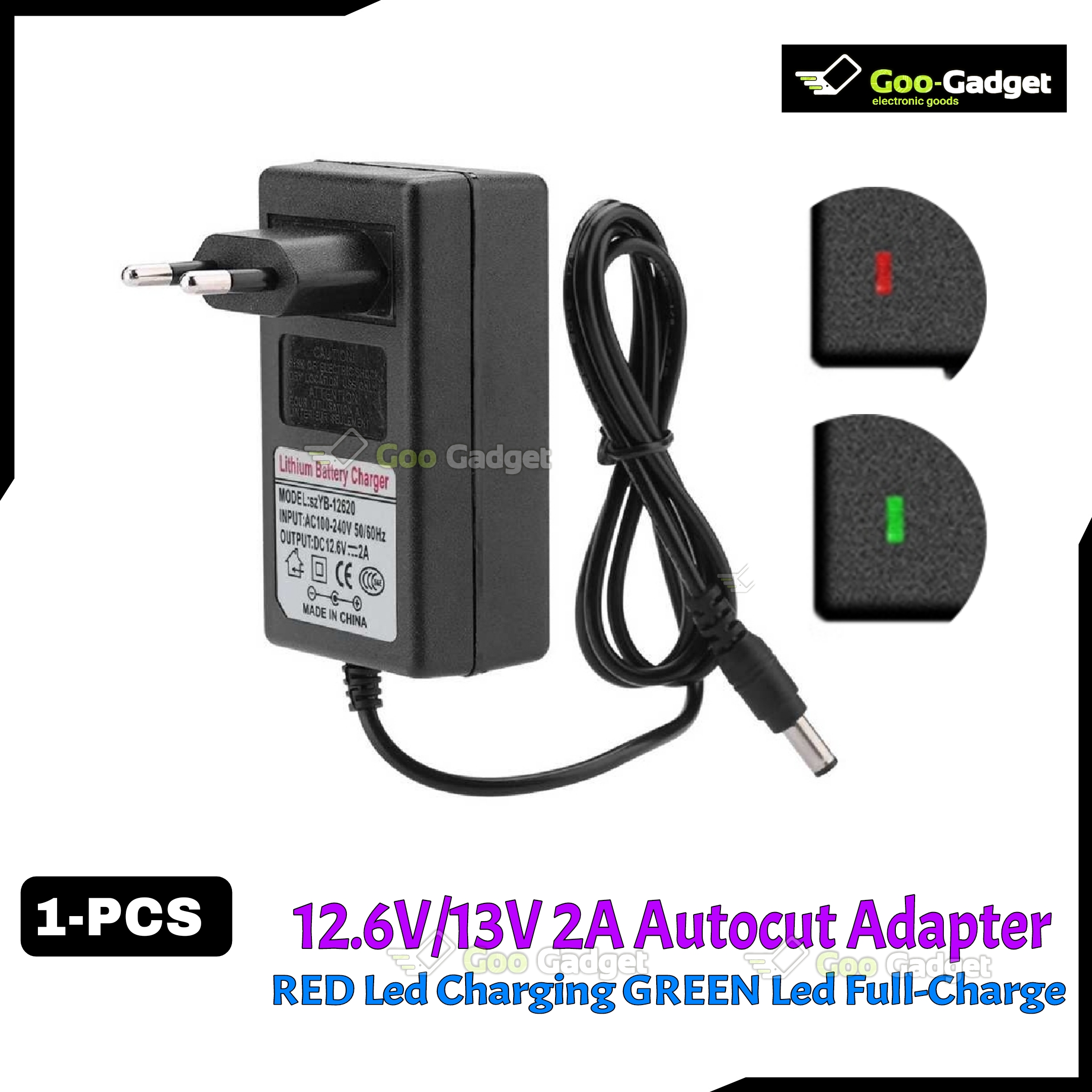 12.6V / 13V 2A Lithium-Ion Battery Charger Adapter | Auto-Cut Off | LED ...