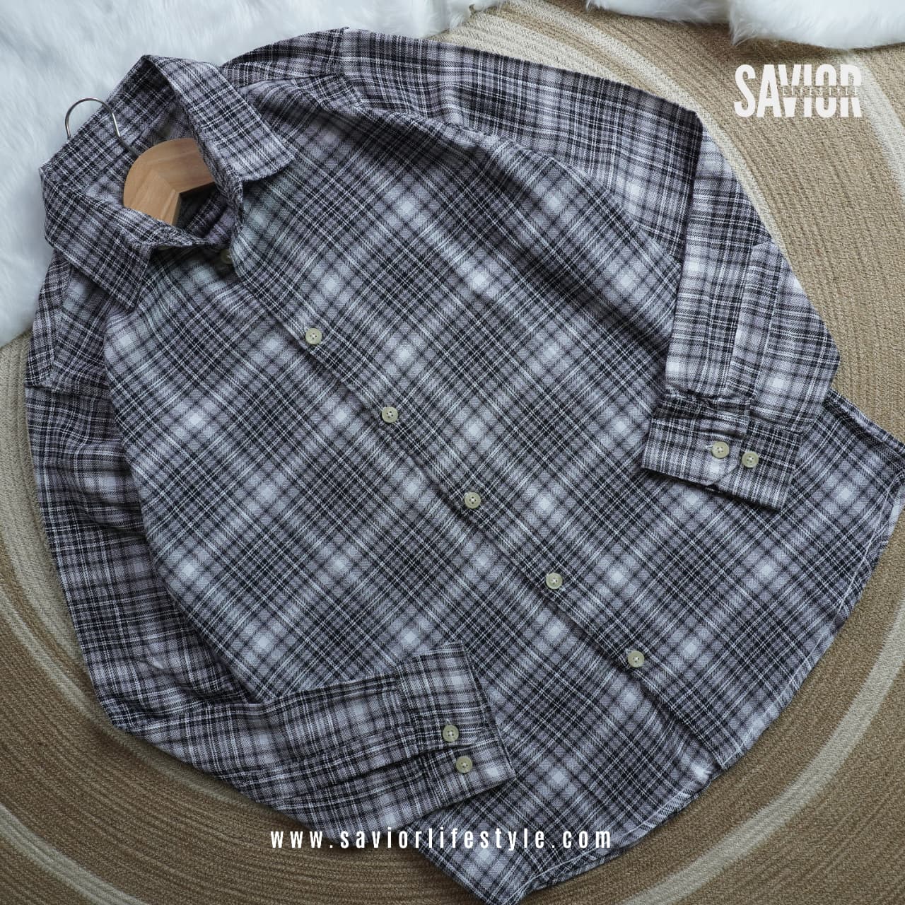 Black Ash - Full Sleeve Pocket Less Check Shirt | Savior Lifestyle