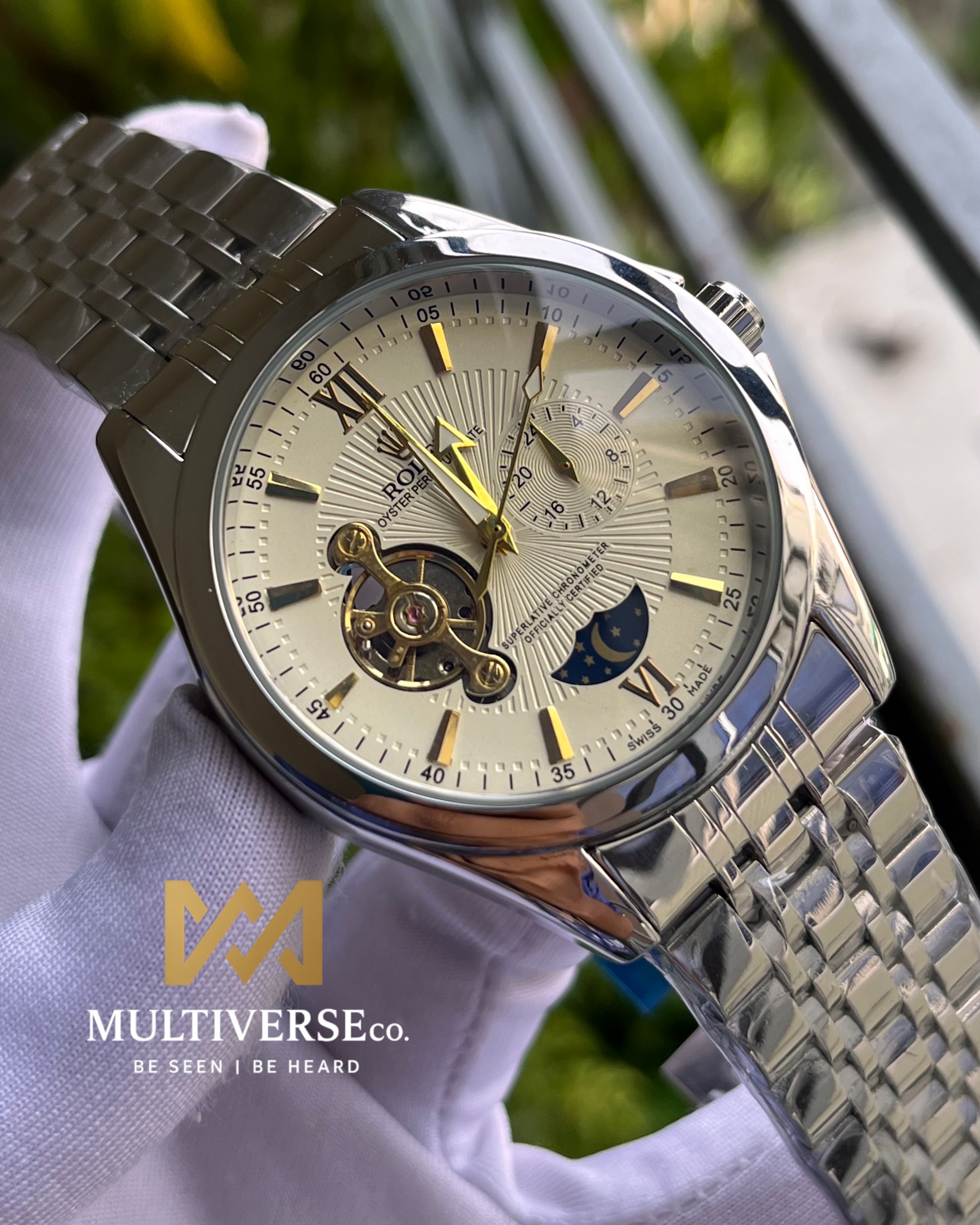 ROLEX OPEN HEART SILVER MOONPHASE (SEMI AAA) | WATCH MULTIVERSE