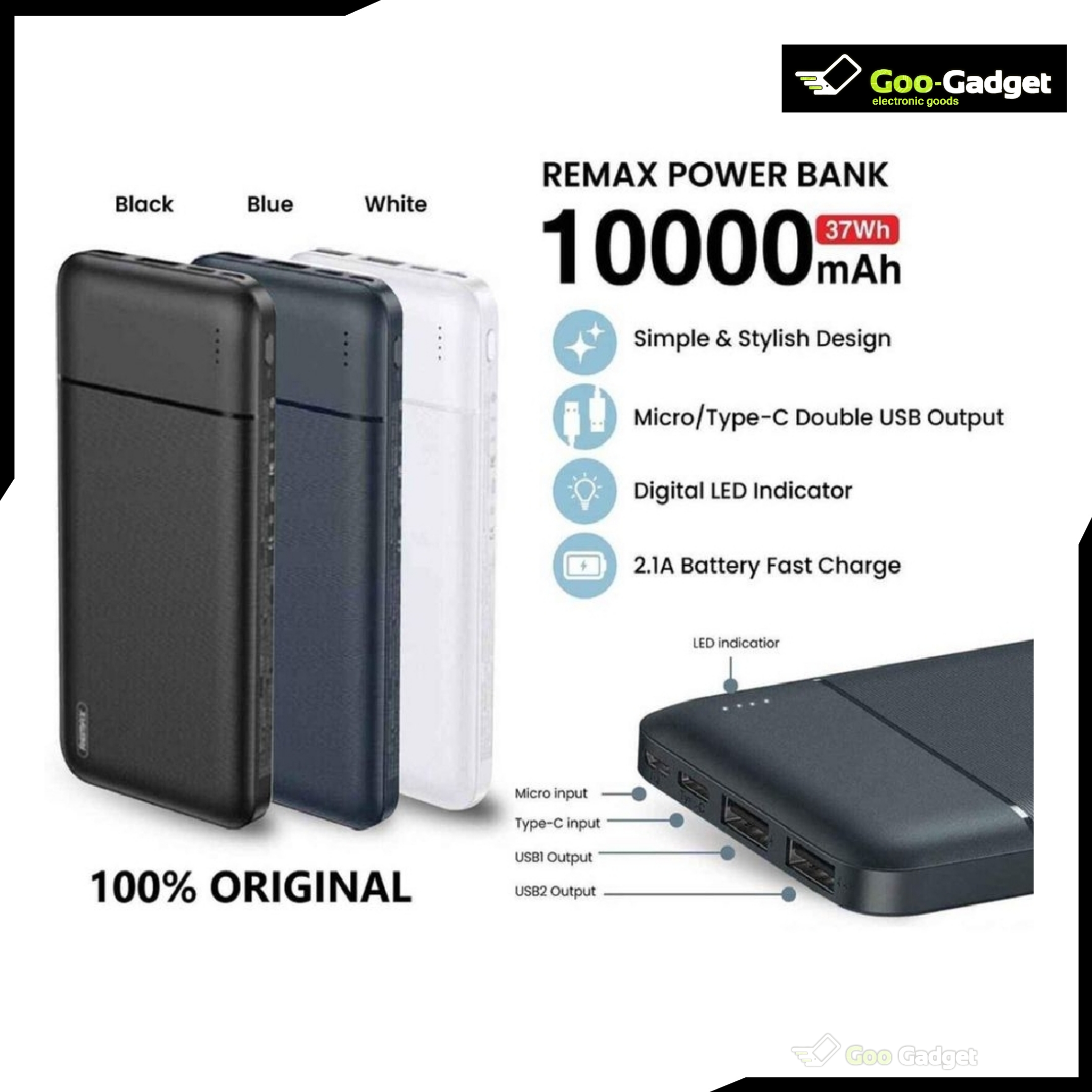 Remax Lango Series Dual USB Power Bank – 10000mAh | Input 5V/2A ...