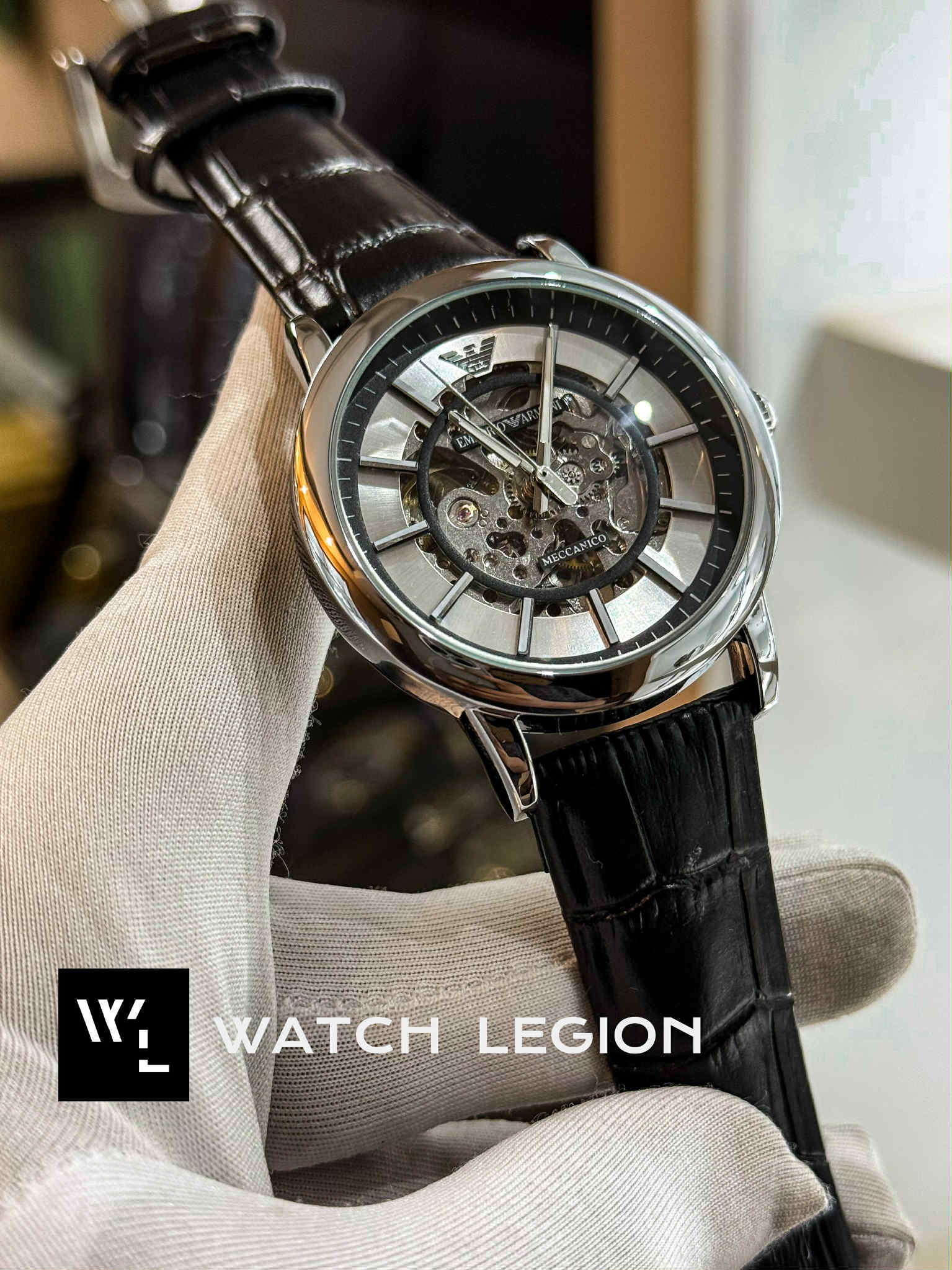 ARMANI AUTO BLACK BELT SILVER CASE WHITE DIAL | Watch Legion BD