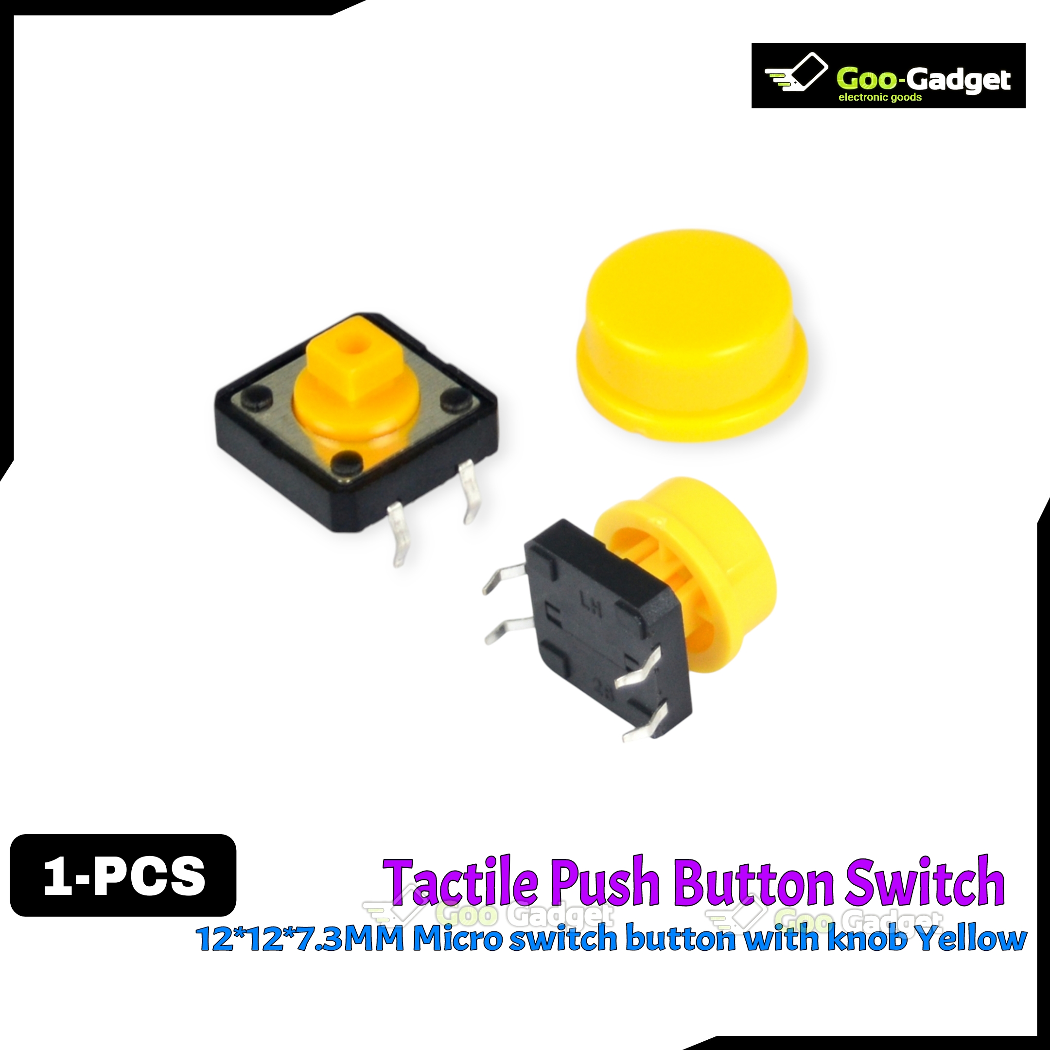 Tactile Push Button Switch Momentary 12×12×7.3MM with Yellow Cap ...