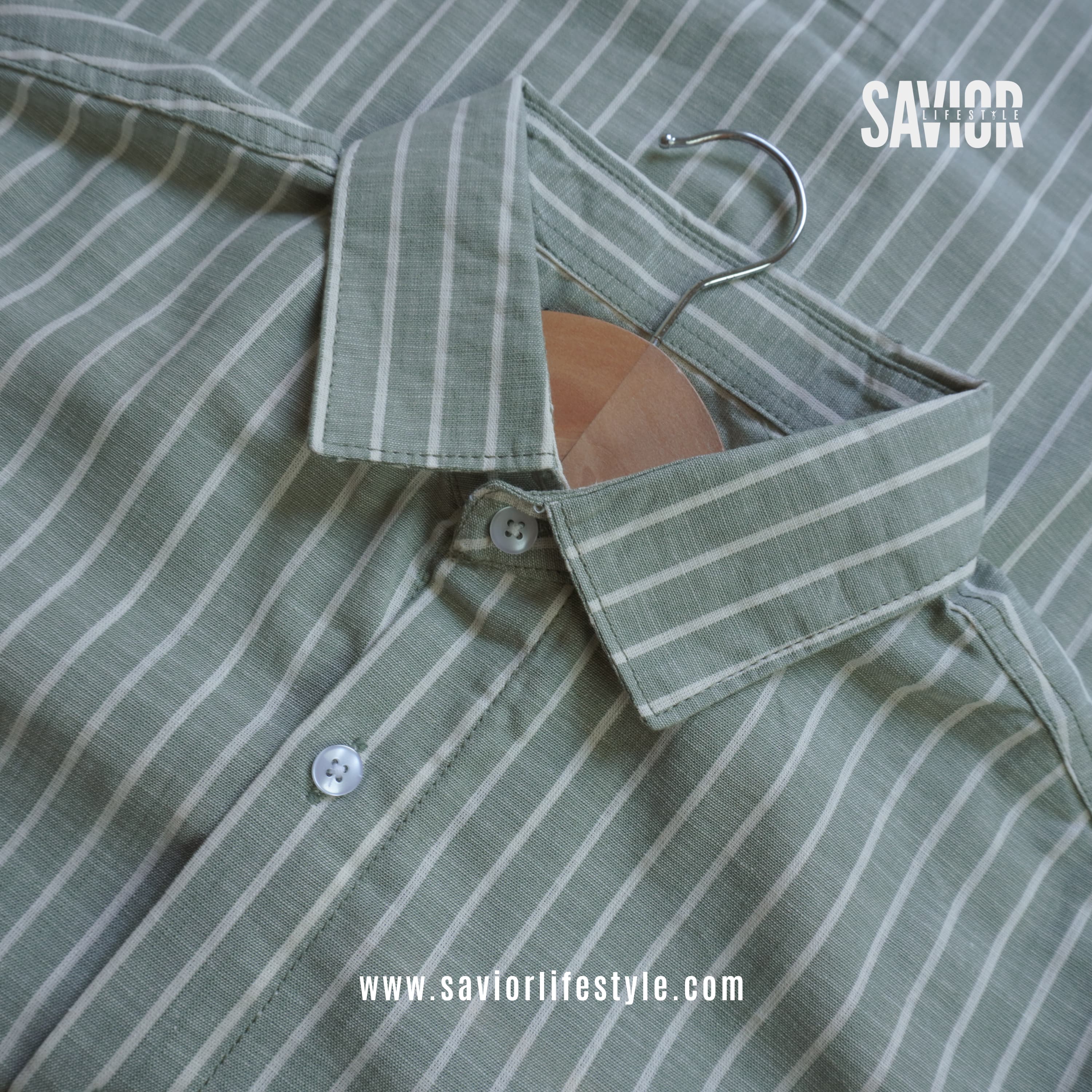 Light Olive Color Stripe - Old Money Full Sleeve Shirt | Savior Lifestyle
