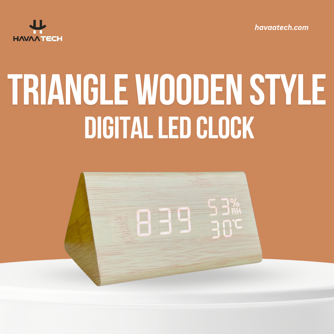Triangle Wooden Style Digital LED Clock-Light | Havaa Tech