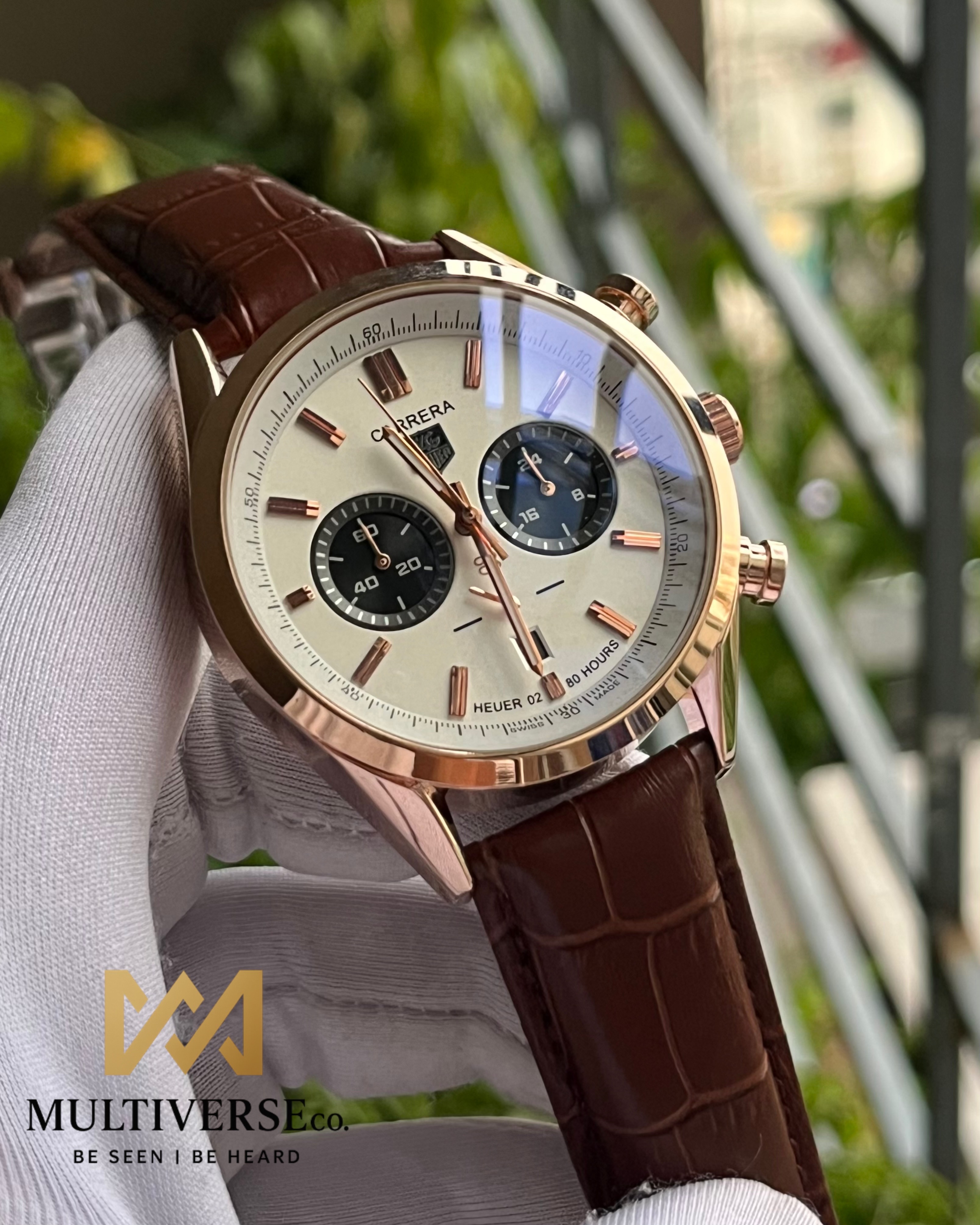 TAG 1969 CHRONO BROWN BELT WHITE DIAL ROSE GOLD BODY (AA) | WATCH ...