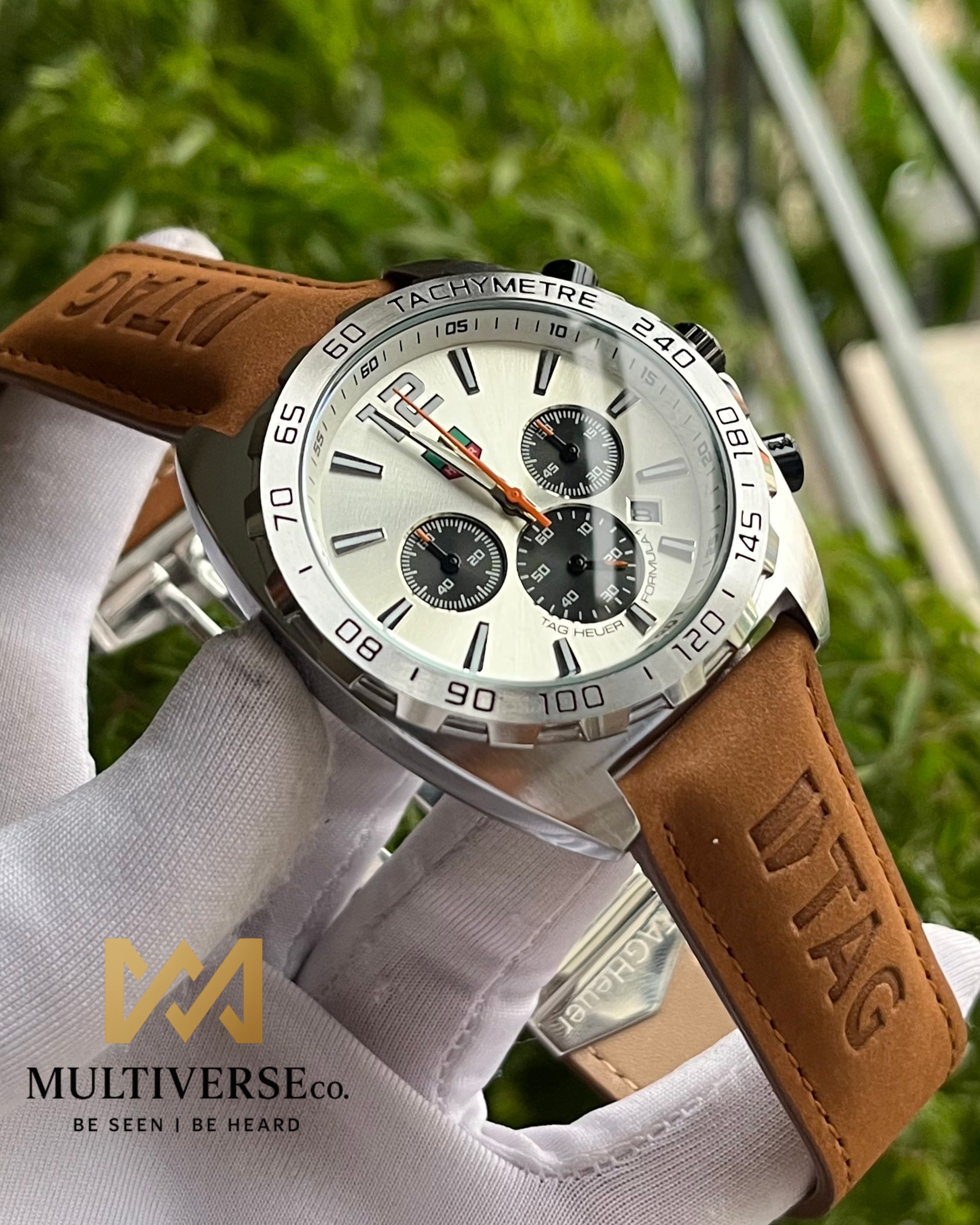 TAG F1 RACING CHRONO BROWN BELT WHITE DIAL (AA) | WATCH MULTIVERSE