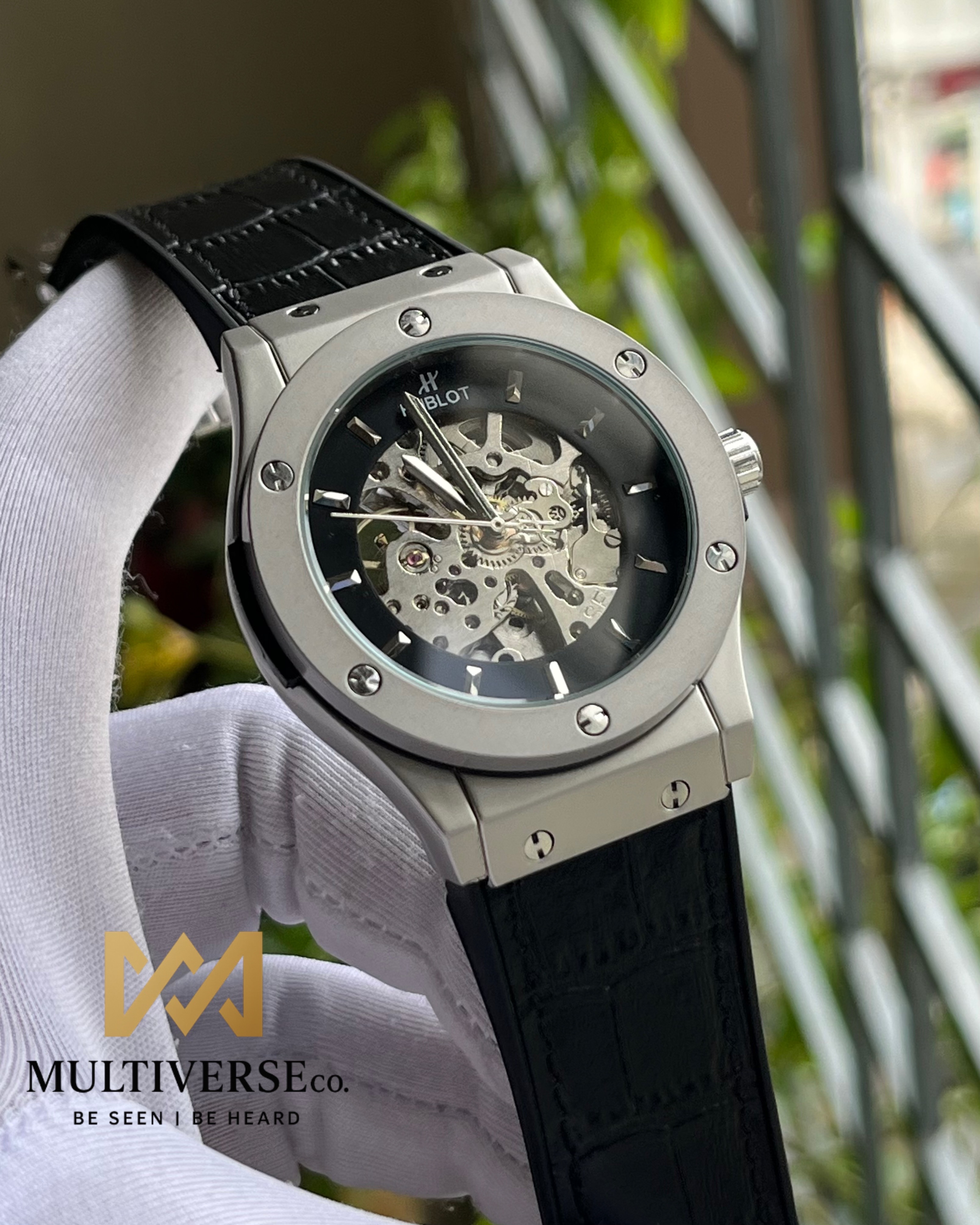 HUBLOT SKELETON AUTOMATIC BLACK TEXTURED BELT (AA) | WATCH MULTIVERSE
