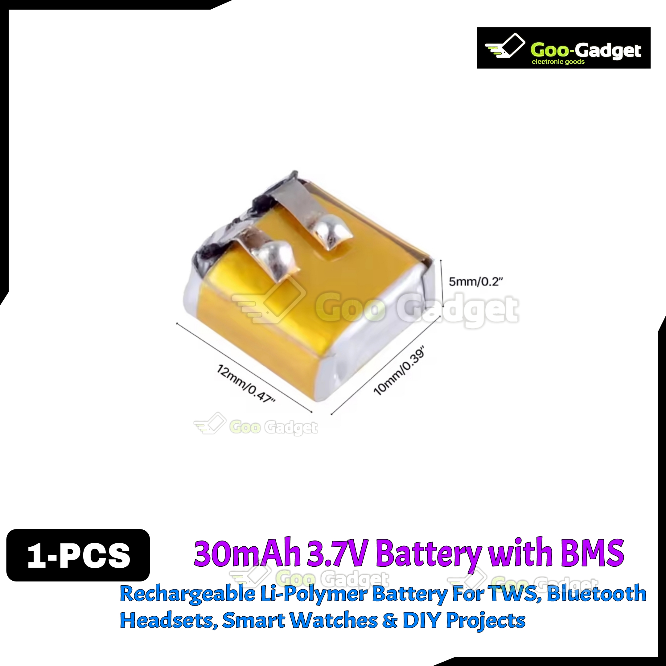 30mAh 3.7V Rechargeable Li-Polymer Battery – For TWS, Bluetooth ...