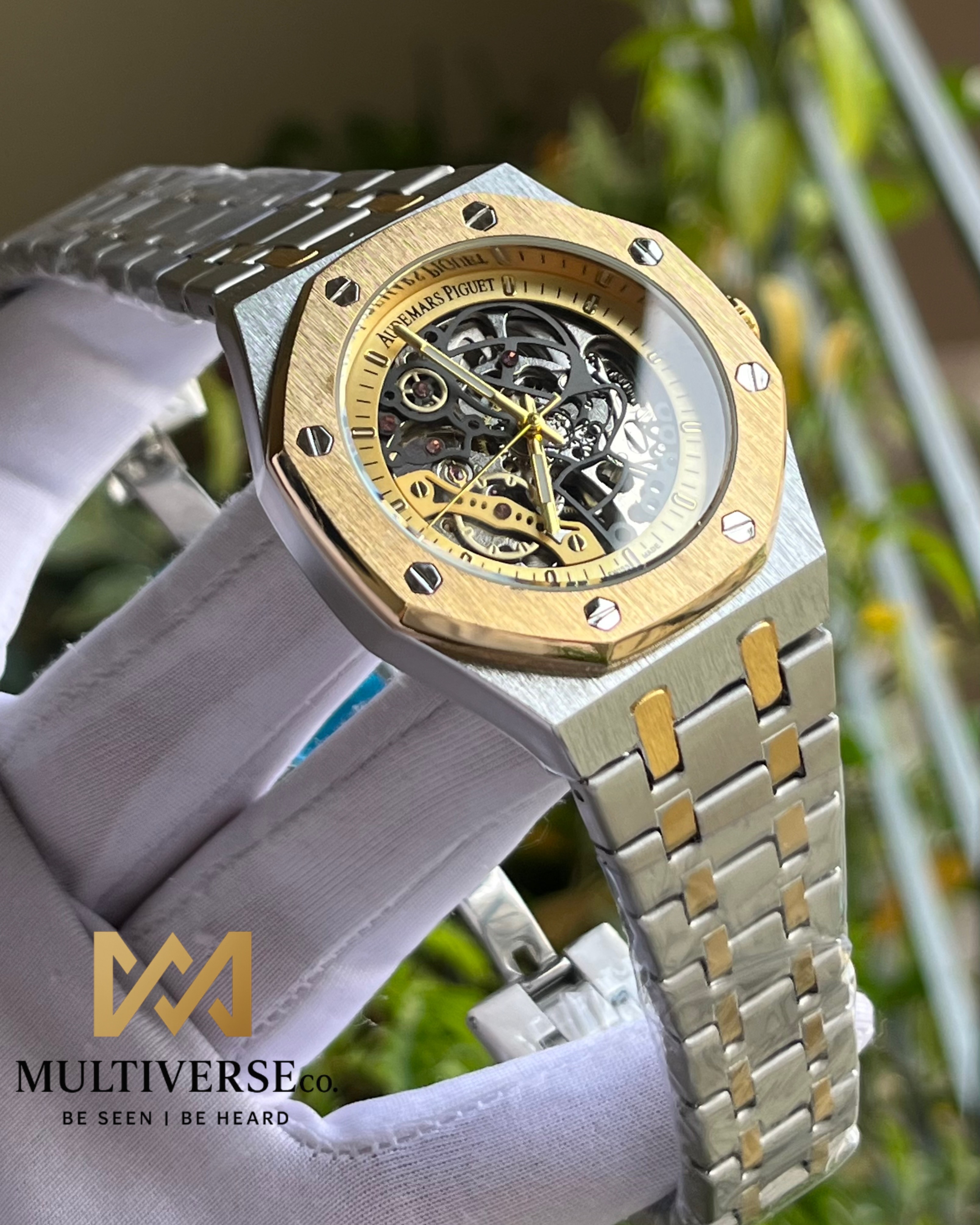 AP SKELETON AUTOMATIC GOLD BEZEL TWO TONE CHAIN (AA) | WATCH MULTIVERSE