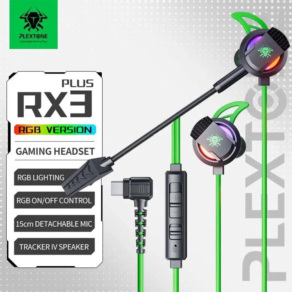 Plextone RX3 Plus Type-C Gaming Earphone with Detachable Dual Mic – Green | TechTrove