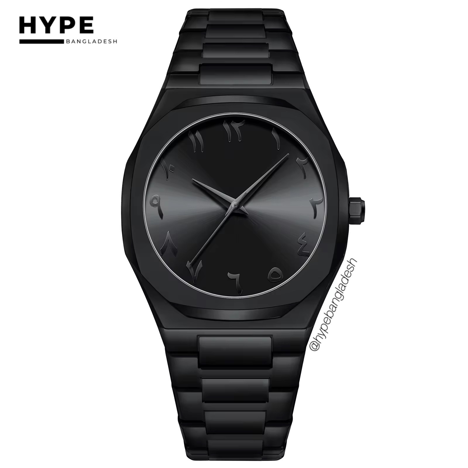 Arabic Dial Bestwin Stainless Steel heavyweight Watch (ALL BLACK) | Hype