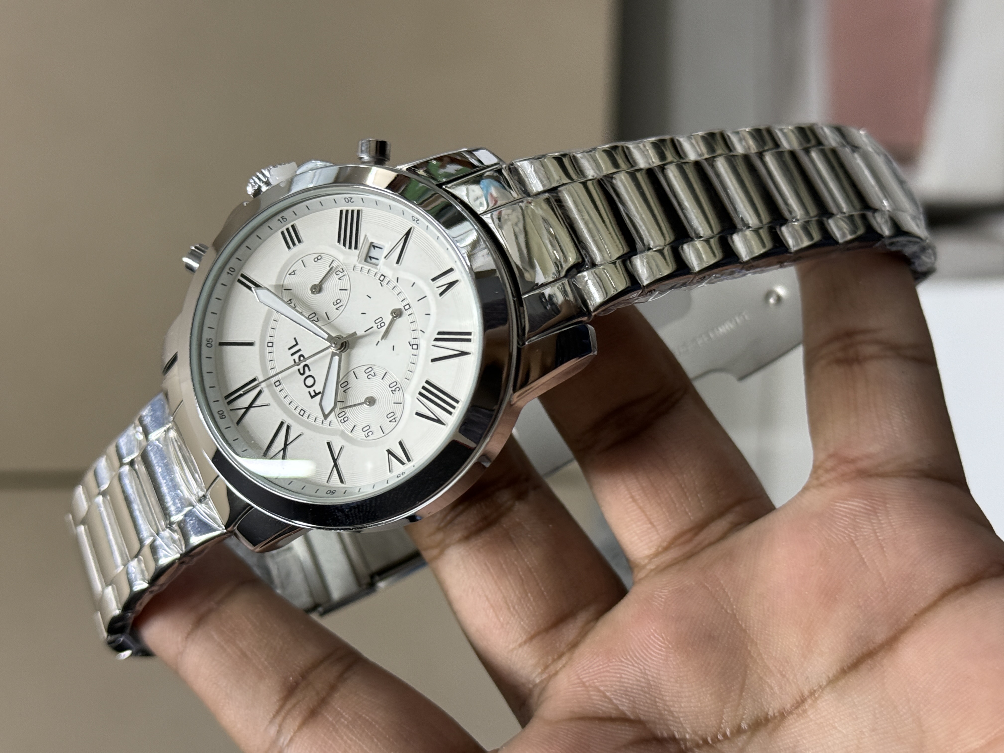 FOSSIL QUARTZ CHAIN CHRONO WHITE DIAL | Watch Legion BD