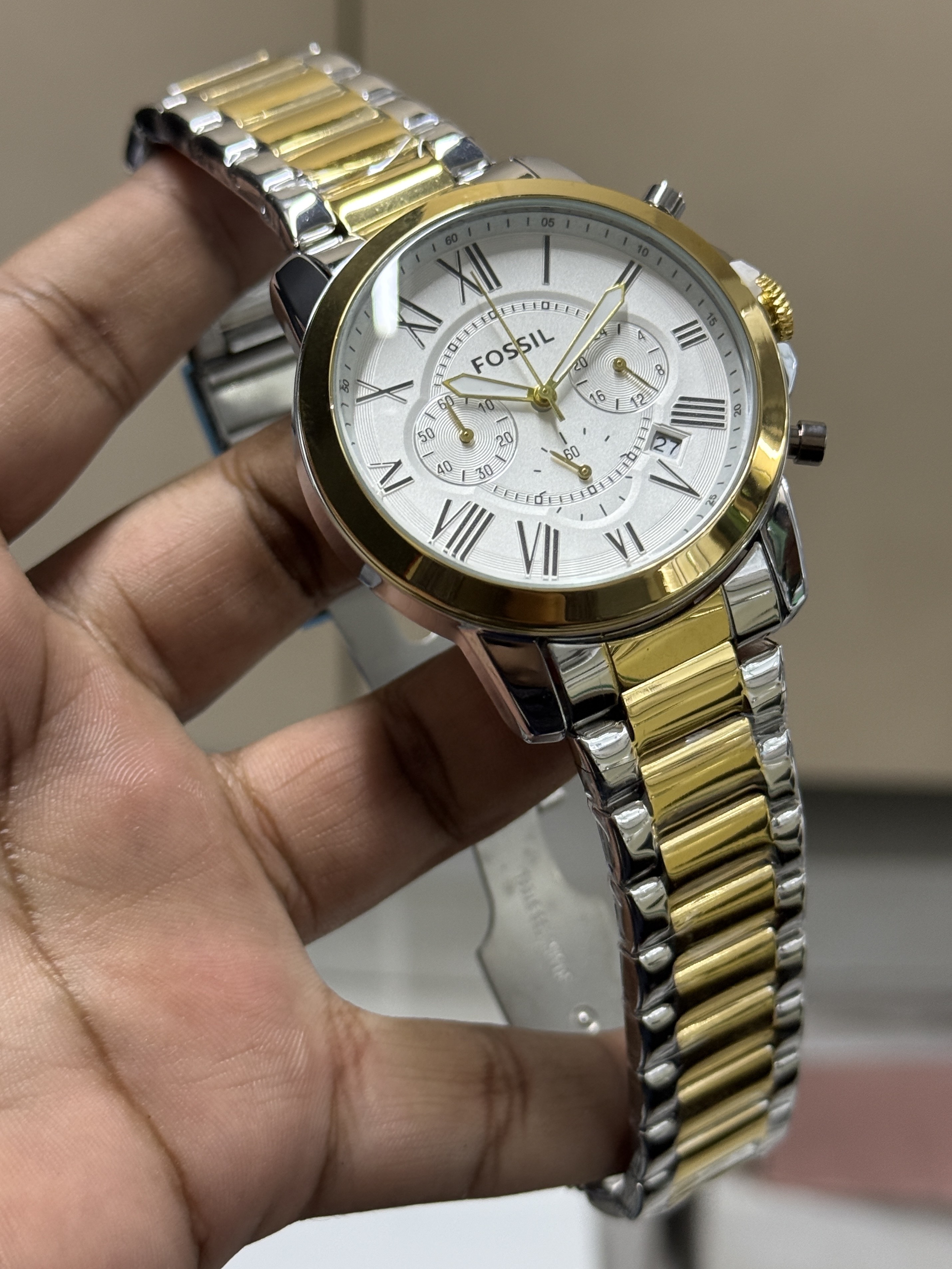 FOSSIL QUARTZ CHAIN CHRONO TWO TONE WHITE DIAL | Watch Legion BD