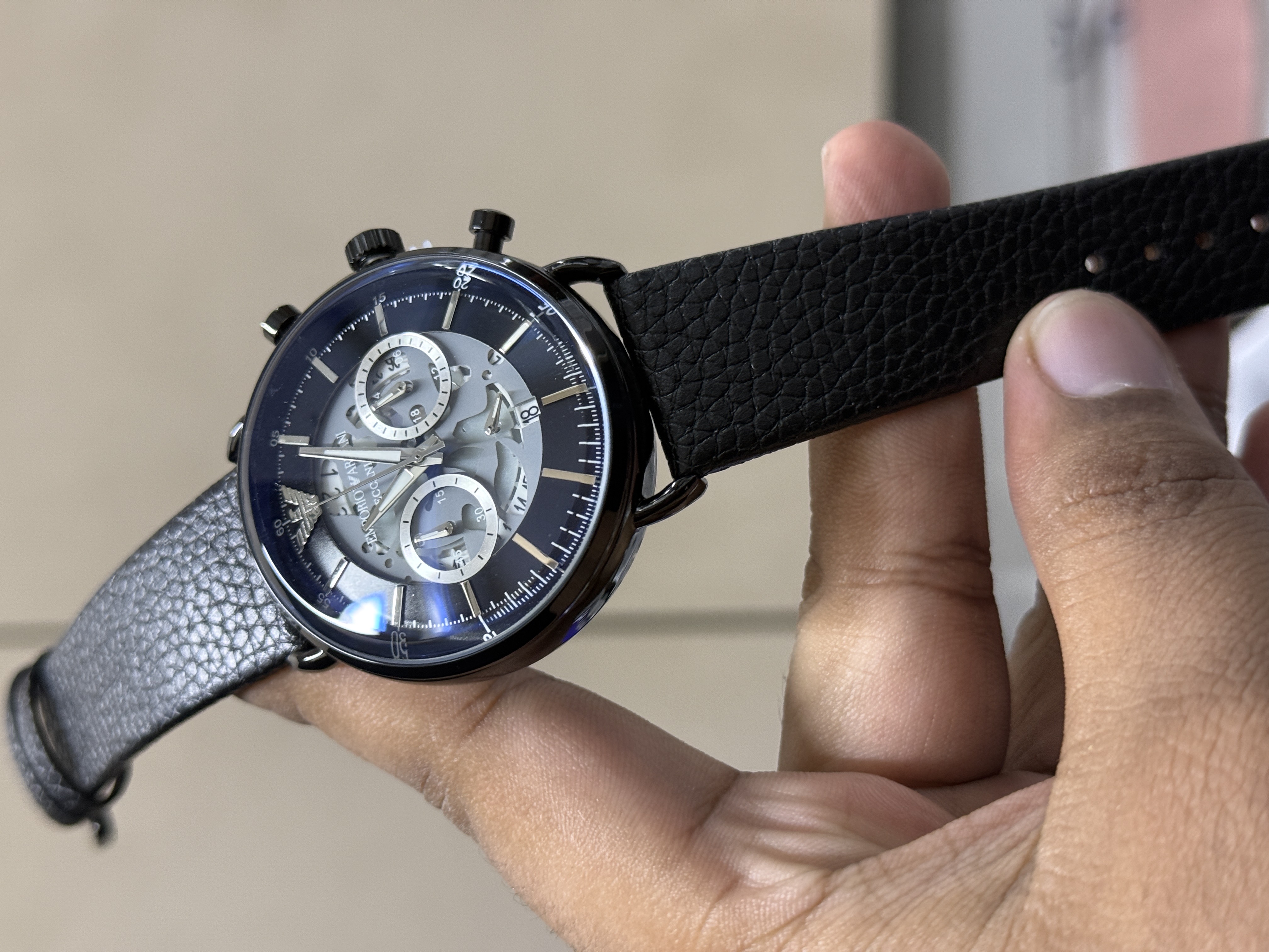 ARMANI OVAL GLASS BLACK CASE BLACK DIAL BLACK BELT | Watch Legion BD