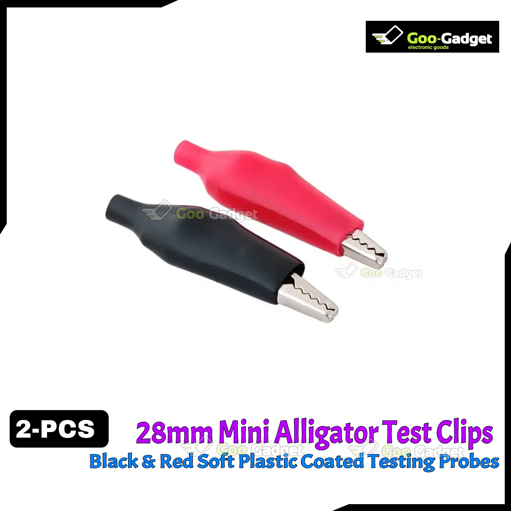 2-Pcs 28mm Mini Alligator Test Clips – Black & Red Soft Plastic Coated ...