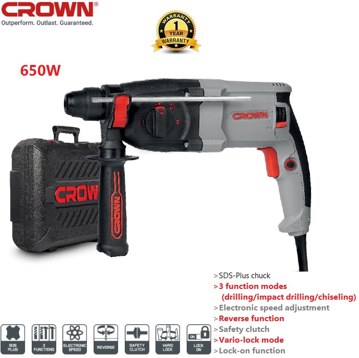 Crown 650w Rotary Hammer SDS-plus 20mm Model: CT18180 | Tolsen Tools ...