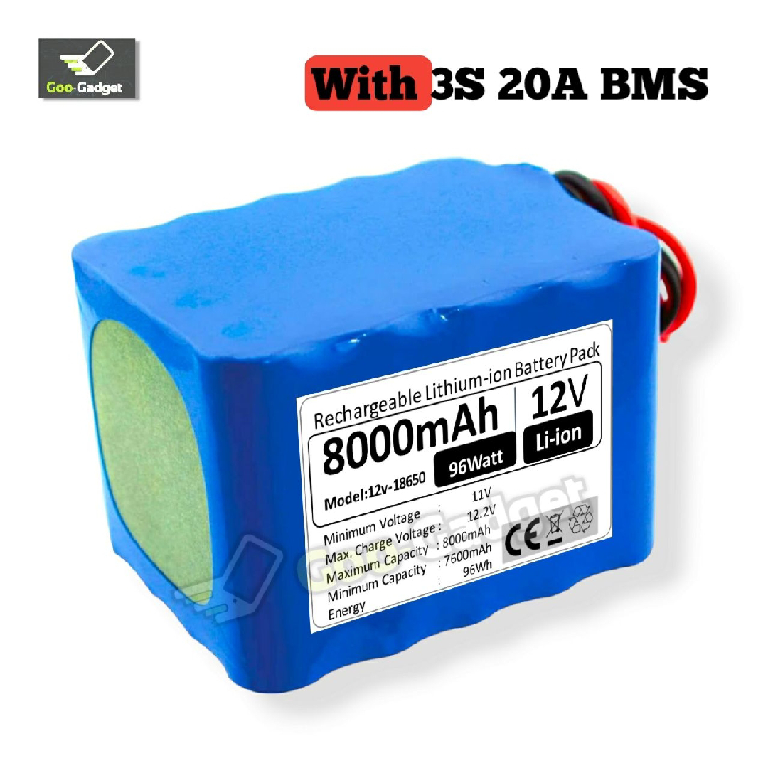 12V 8000mAh 18650 Lithium-Ion Battery Pack | Goo Gadget